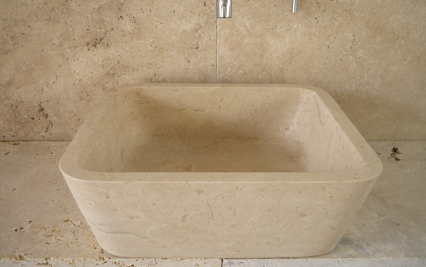 Travertin Stein Aufsatzwaschbecken eckig, beige