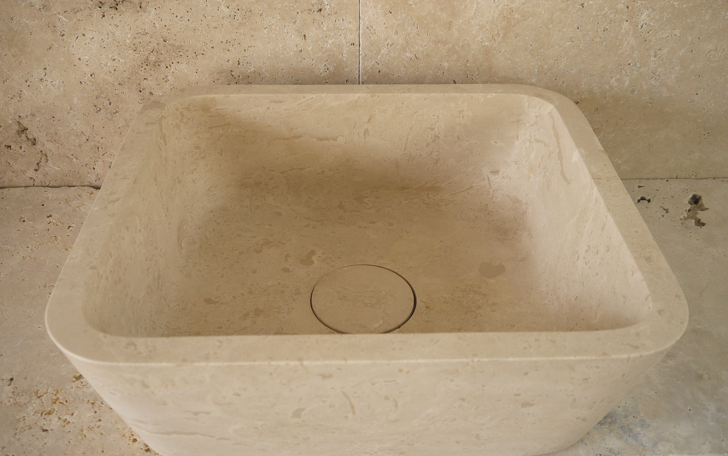 Travertin Stein Aufsatzwaschbecken eckig, beige
